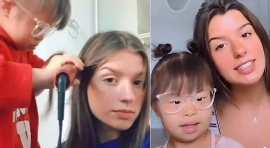 Une petite fille trisomique devient coiffeuse personnelle de sa grande ...